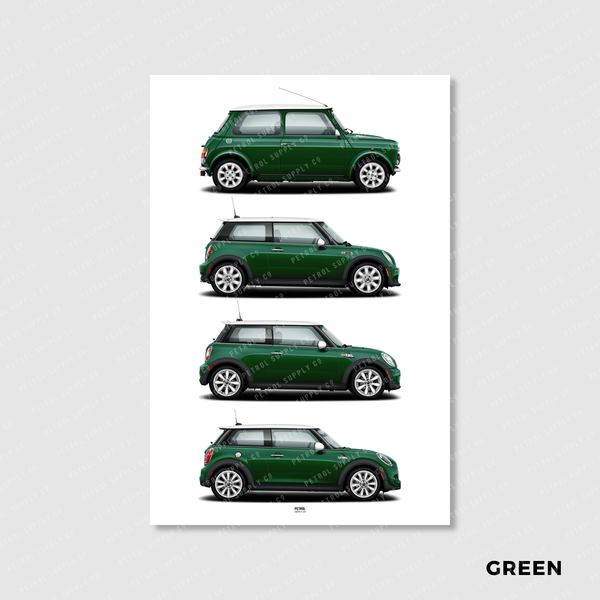 MINI Cooper Poster Evolution Generations – Petrol Supply Co.